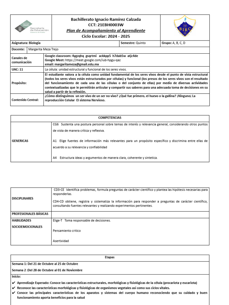 PLAN DE ACOMPA-AMIENTO DE BIOLOGIA DE 5to. 2do Corte | PDF | Biología Celular) | Plantas