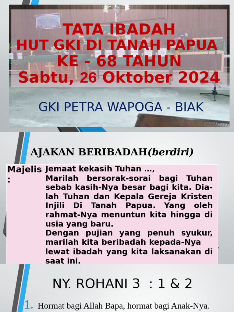 Gki Petra Wapoga Biak - Tata Ibadah Hut Ke 68 Tahun Gki Di Tanah Papua | PDF