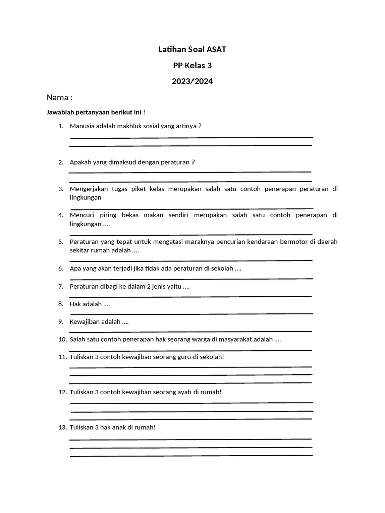 Latihan Soal ASAT PP | PDF