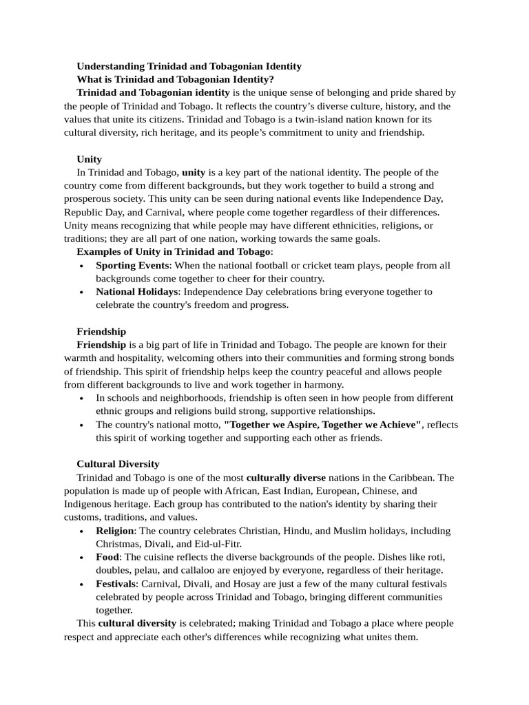 Understanding Trinidad and Tobagonian Identity | PDF | Trinidad And ...