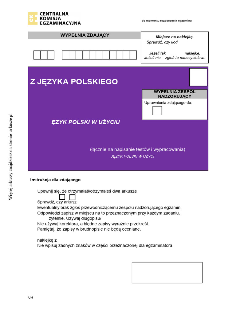 Jezyk Polski 2023 Przykladowy Arkusz Cke Podstawowa 2 | PDF
