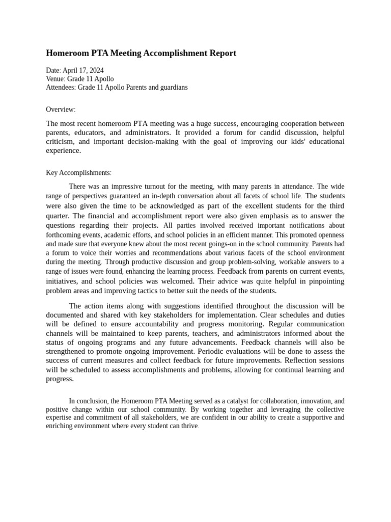 accomplishment report | PDF | Human Communication | Cognition