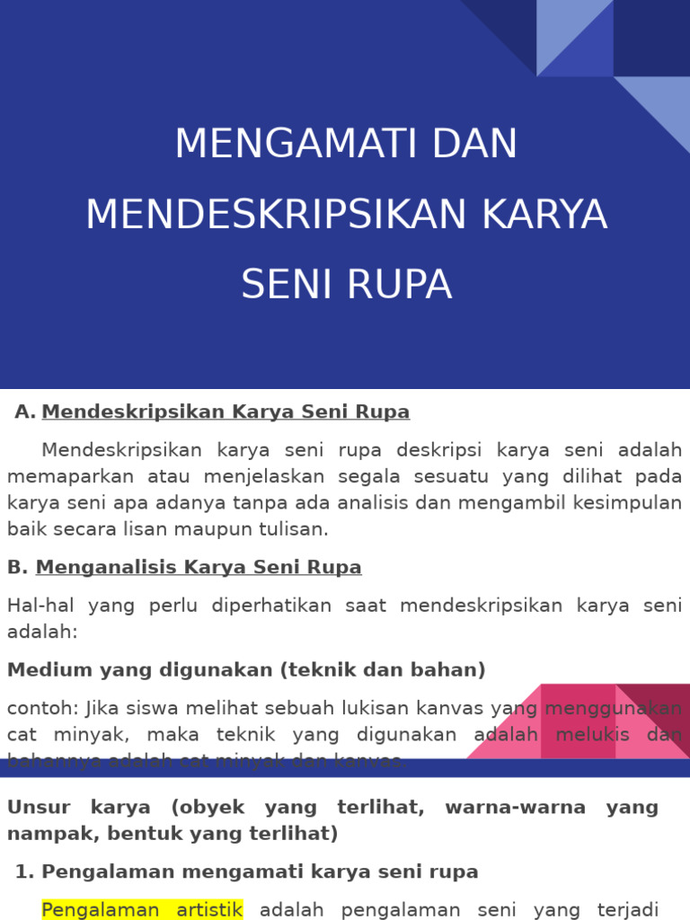 Bab 2 Mengamati Dan Mendeskripsikan Karya Seni Rupa Karya Rupa | PDF | Seni
