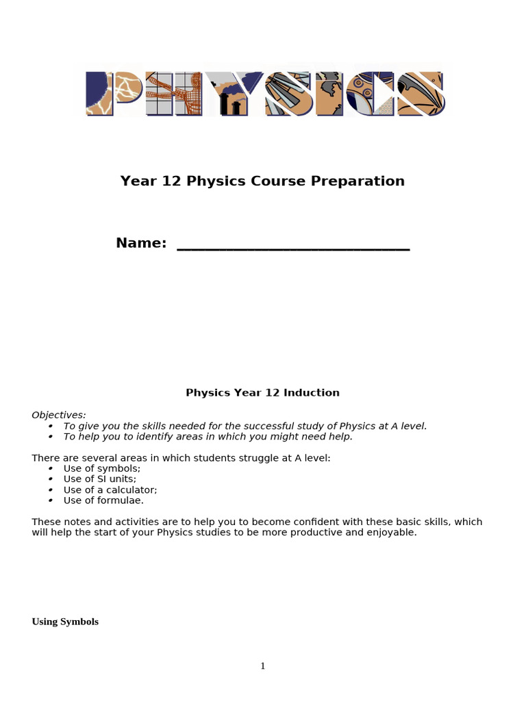 A Level Physics Transition Work 2022 copy | PDF | International System ...