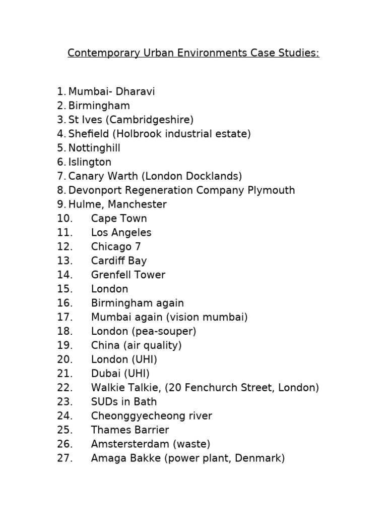 Contemporary Urban Environments Case Studies | PDF