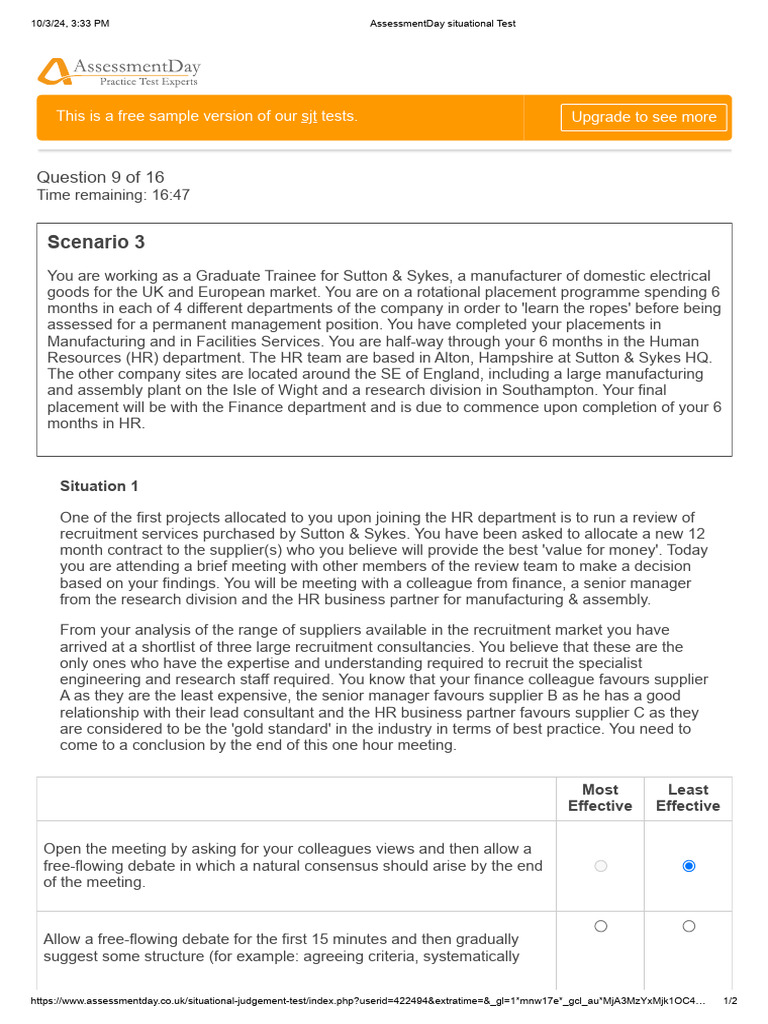 Situational Judgement Test Sample | PDF