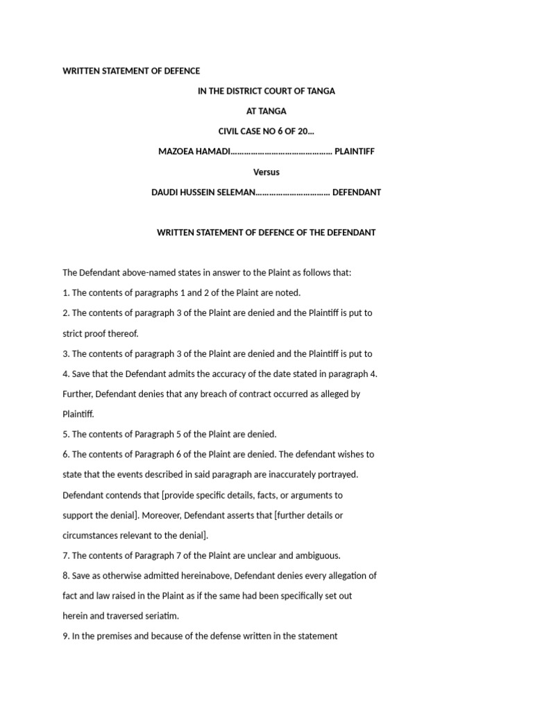 Written Statement of Defence | PDF | Lawsuit | Justice