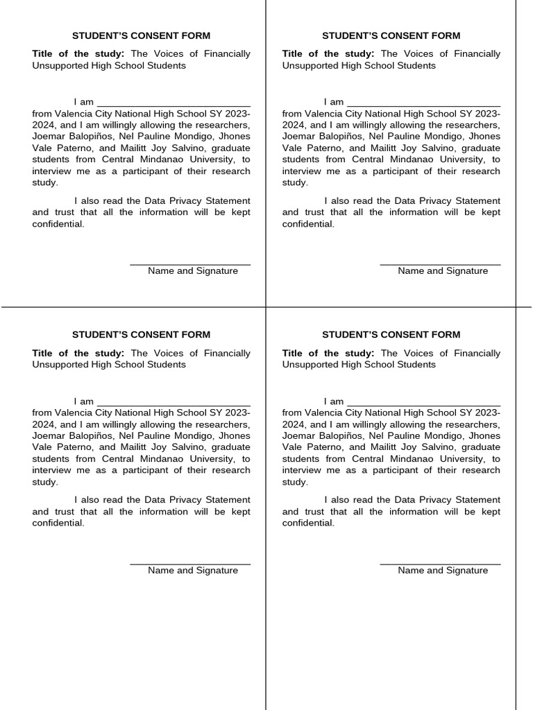 Student Consent & Data Privacy Form | PDF | Medical Ethics | Justice