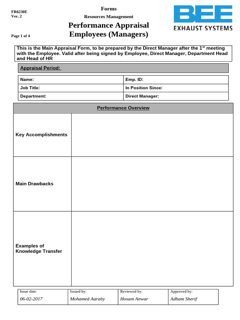 Performance Appraisal Employees (Managers) | PDF | Performance ...