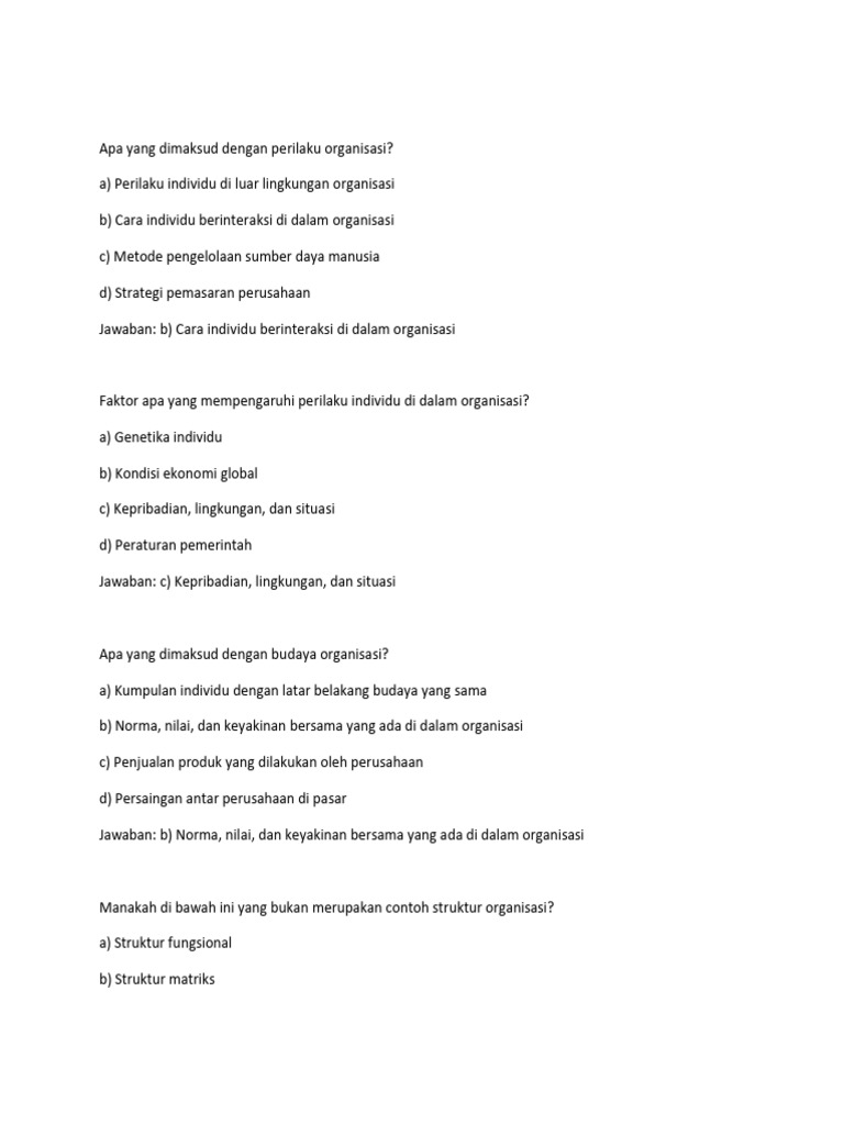Soal dan Jawaban Perilaku Organisasi | PDF