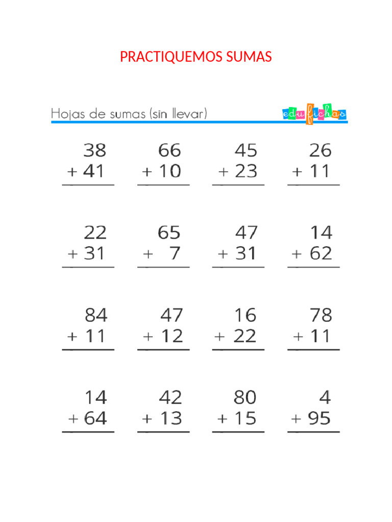 Practiquemos Sumas - Restas | PDF