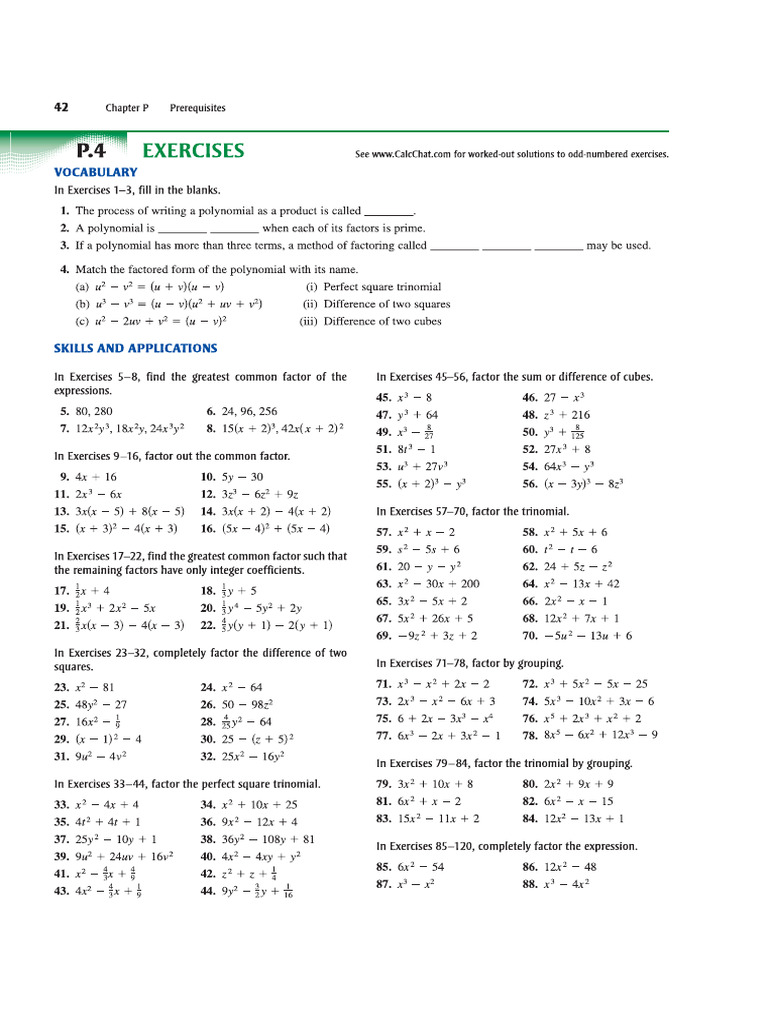 Factoring P4 Exercises | PDF