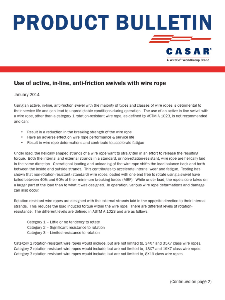 CASAR Product Bulletin Anti Friction Active in Line Swivels | PDF | Rope | Wire