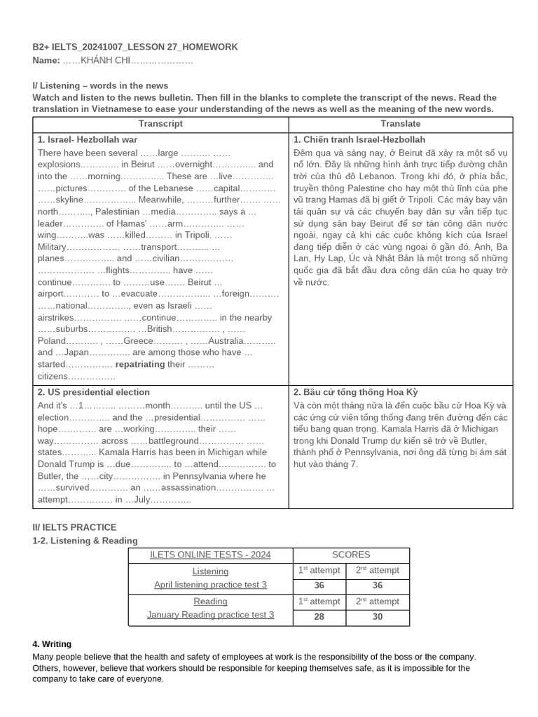 B2 Plus IELTS - Lesson 27 | PDF | Occupational Safety And Health ...