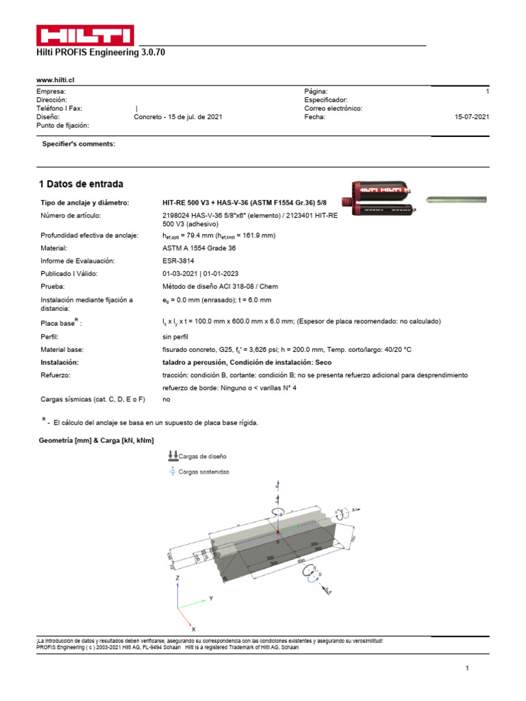 Calculo de Perno Hilti. | PDF