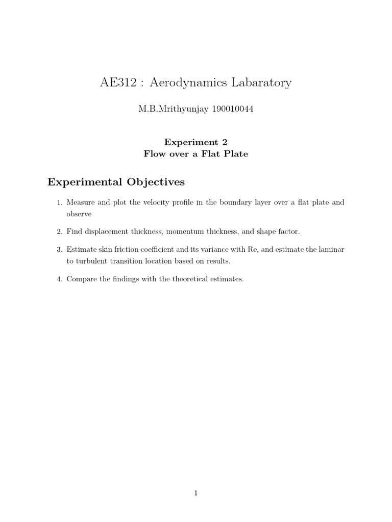 Flow Over Flat Plate: Lab Experiment | PDF