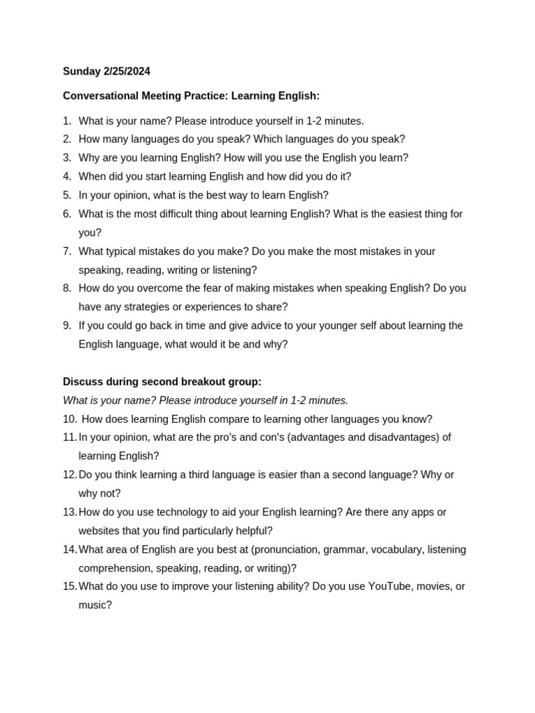 Conversational Practice Learning English Pdf Career Growth
