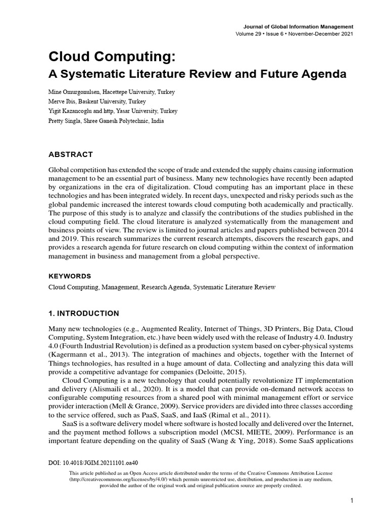 Cloud Computing Literature Review And Future Agenda Pdf Software As A Service Cloud Computing