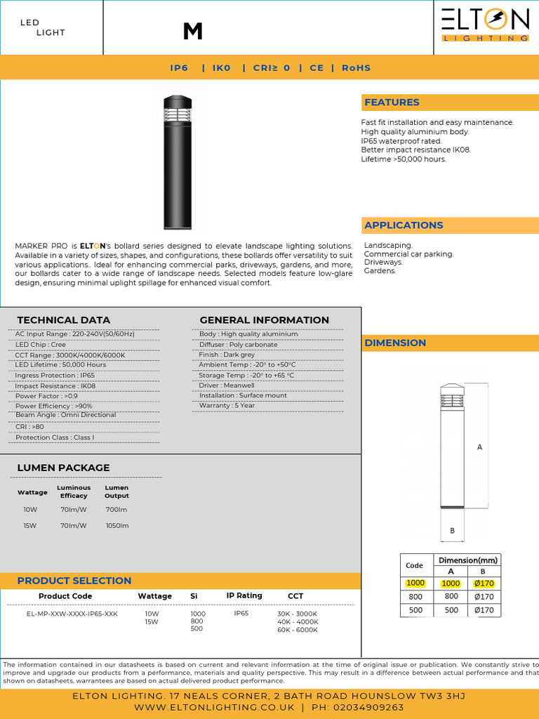 MARKER PRO Bollard | PDF | Lighting | Electrical Engineering