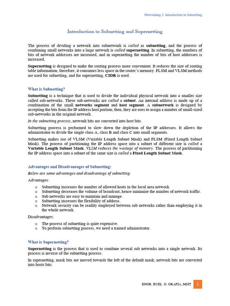 Introduction To Subnetting And Supernetting Pdf Network