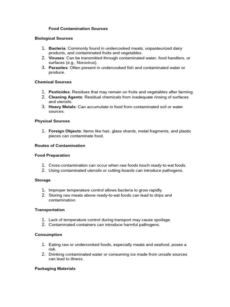 Food Contamination Sources | PDF | Hygiene | Hand Washing