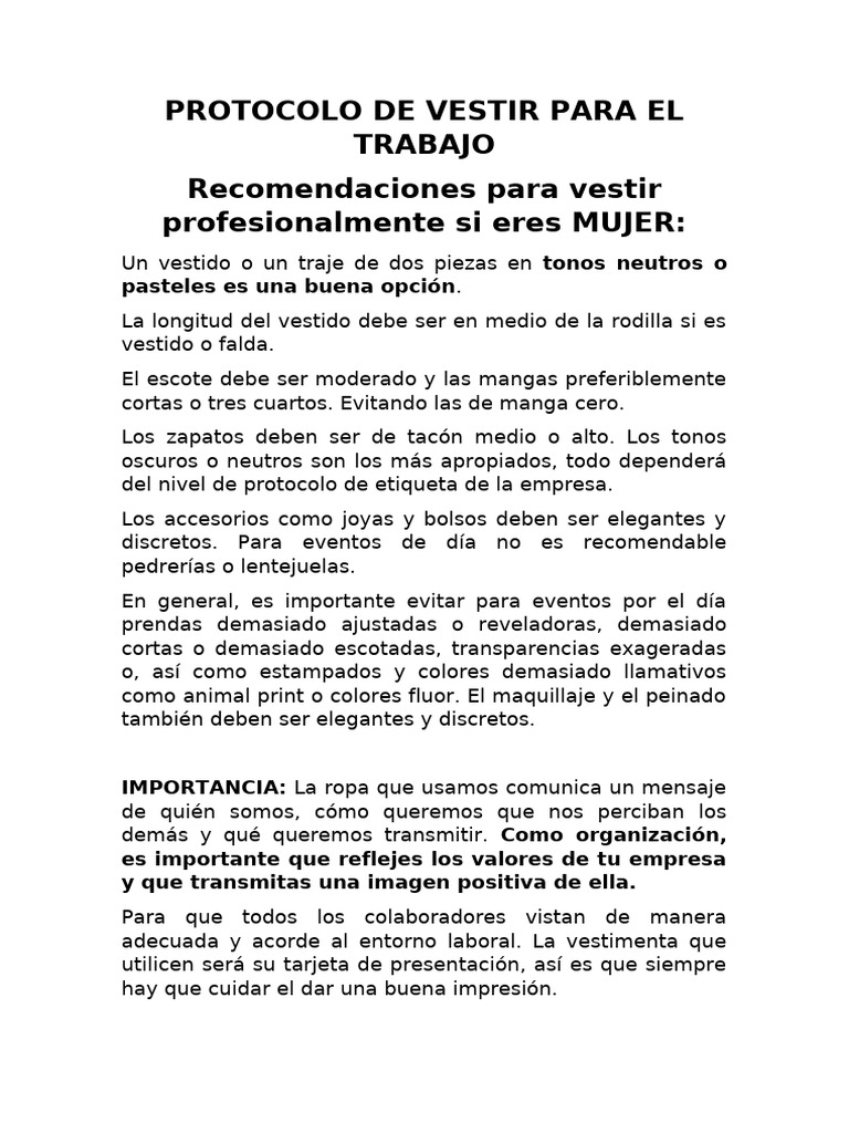 Protocolo de Vestimenta Profesional | PDF | Ropa | Vestir