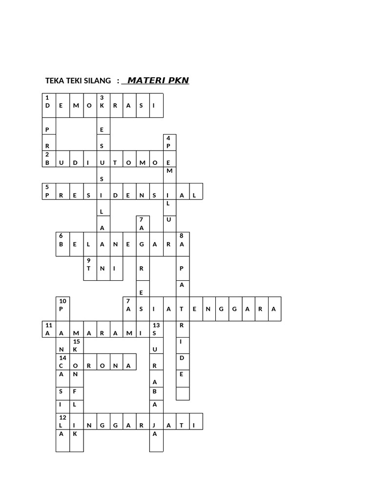 Teka Teki Silang Materi PKN | PDF