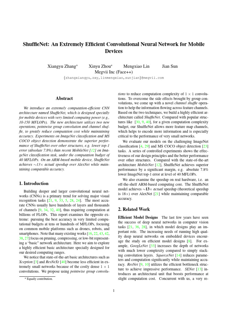 ShuffleNet - An Extremely Efficient Convolutional Neural Network For Mobile Devices | PDF ...