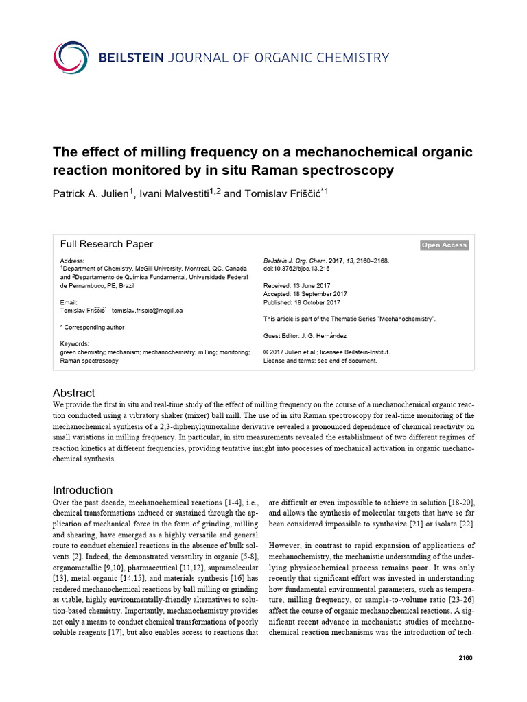 The Effect of Milling Frequency On A Mechanochemical Organic Reaction ...