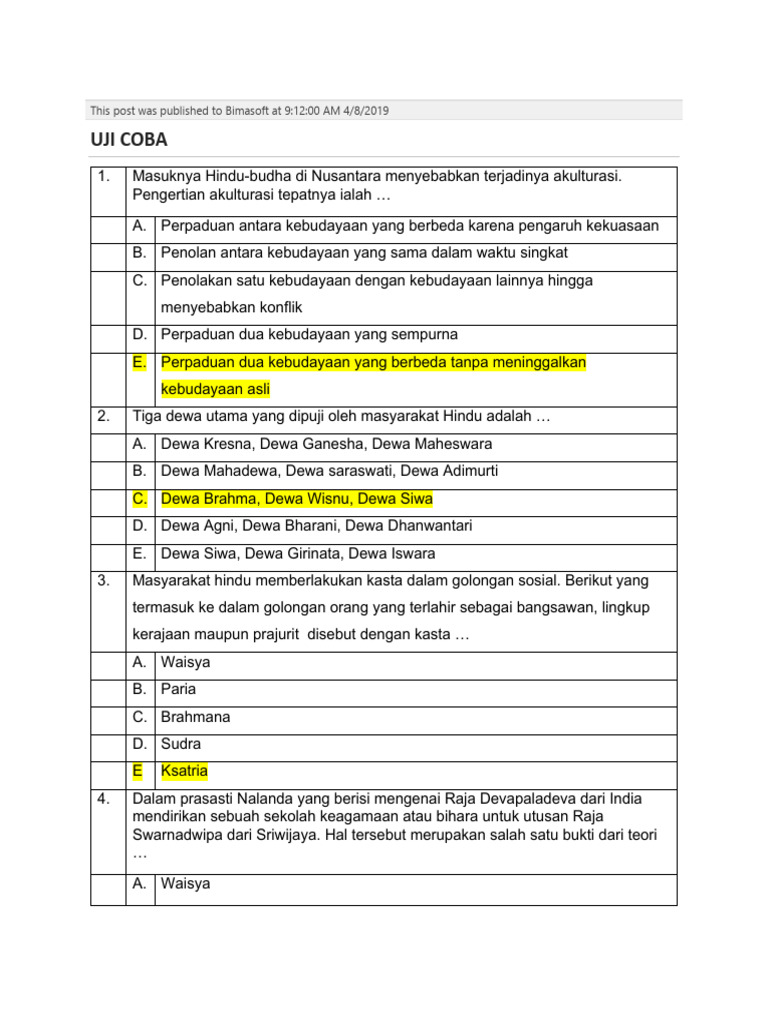 Soal PHB Sejarah X 2024 | PDF | Agama & Spiritualitas