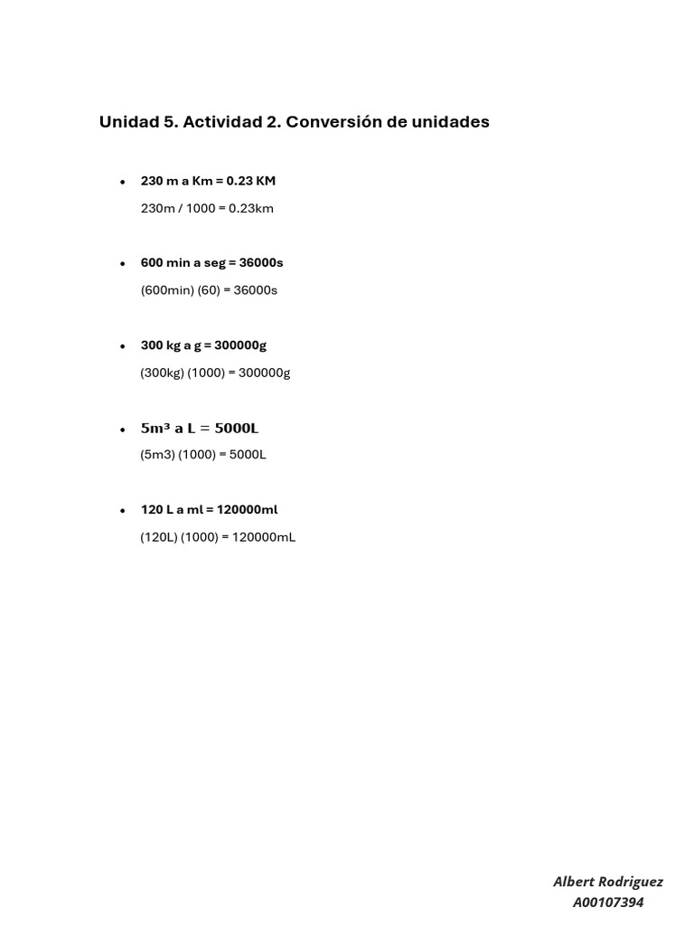 Rodriguez-Albert-Unidad 5. Actividad 2. Conversión de Unidades | PDF
