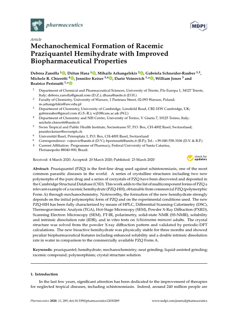 Mechanochemical Formation of Racemic Praziquantel Hemihydrate With ...