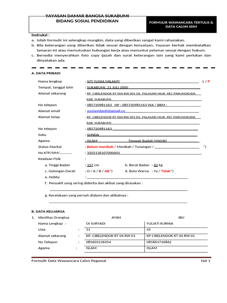 Form-Wawancara-Te Ydb Smi | PDF