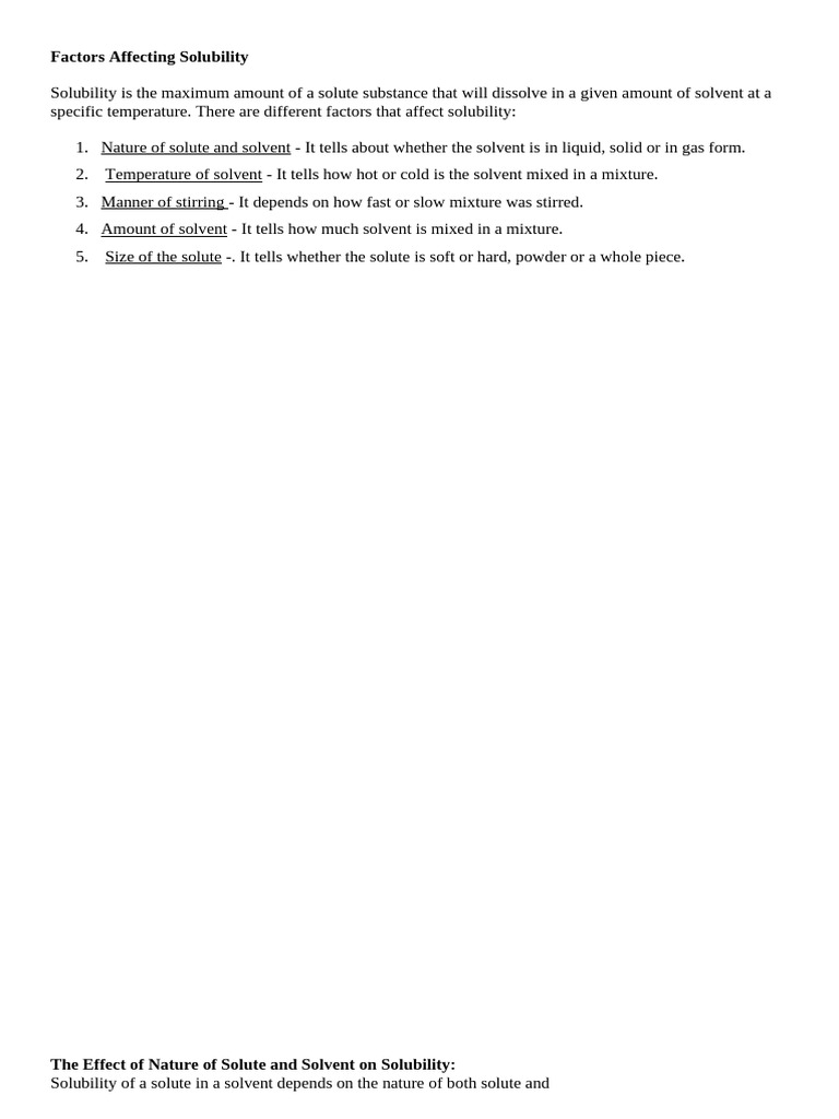 Factors Influencing Solubility | PDF | Language Arts & Discipline ...