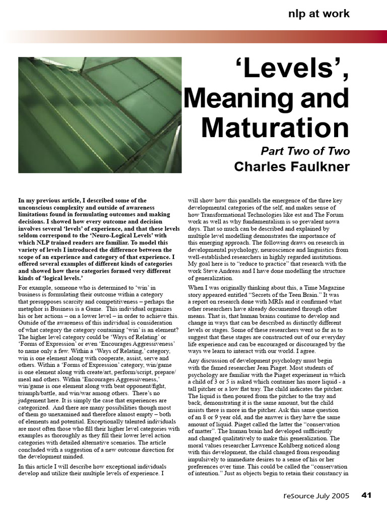 Levels Meaning and Maturation 2 of 2 Charles Faulkner | PDF ...