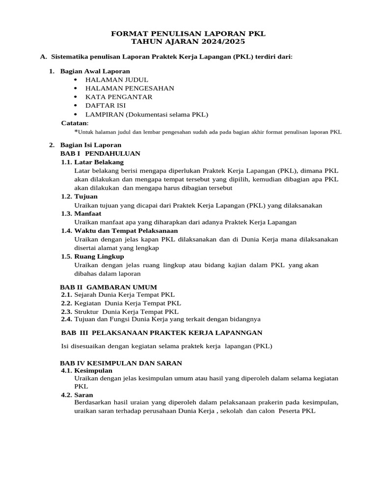 Sistematika Laporan PKL | PDF