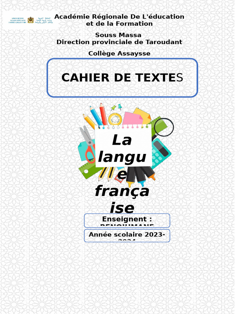 Cahier de Textes 2023-2024 - Prof. BENOIHMANE | PDF