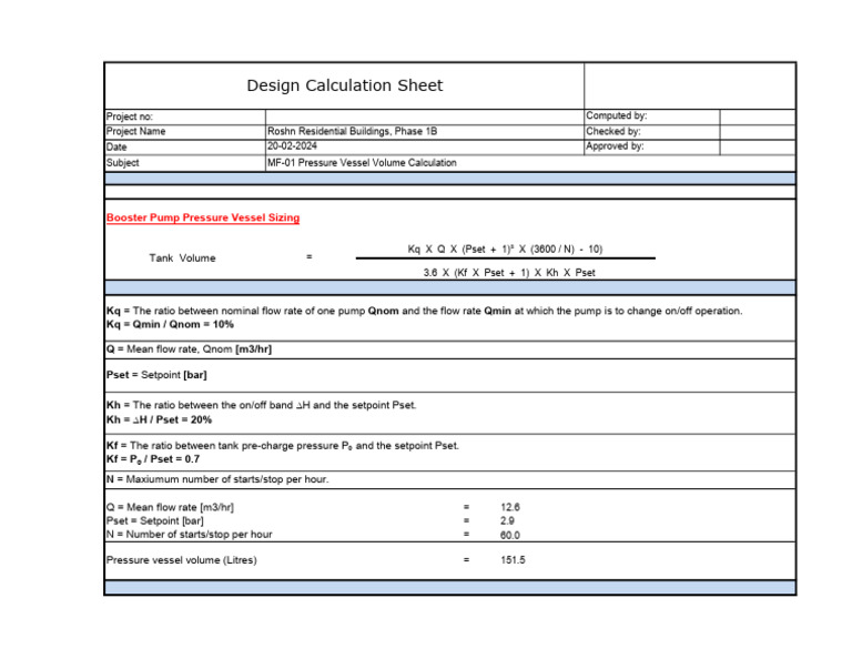MF-01 Pressure Tank Calculations | PDF