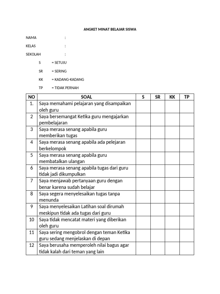 Angket Minat Belajar Siswa | PDF