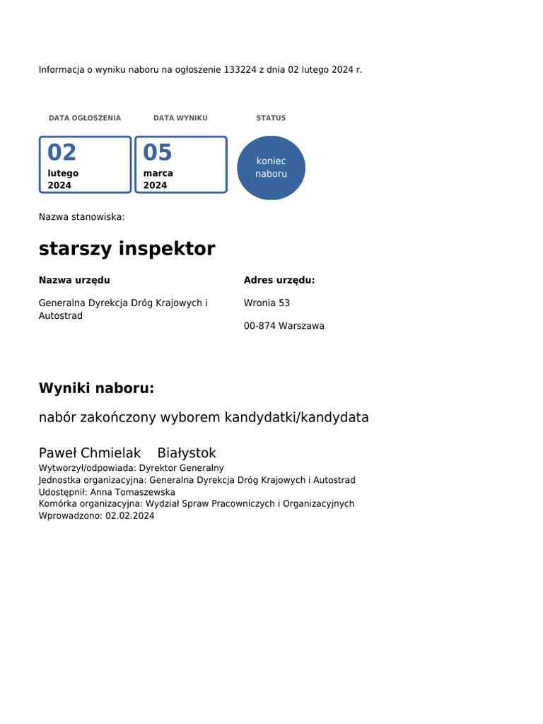 Starszy Inspektor KP8 | PDF