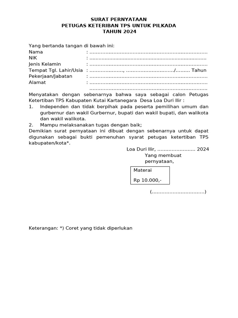 04 Surat Pernyataan Linmas KPPS | PDF