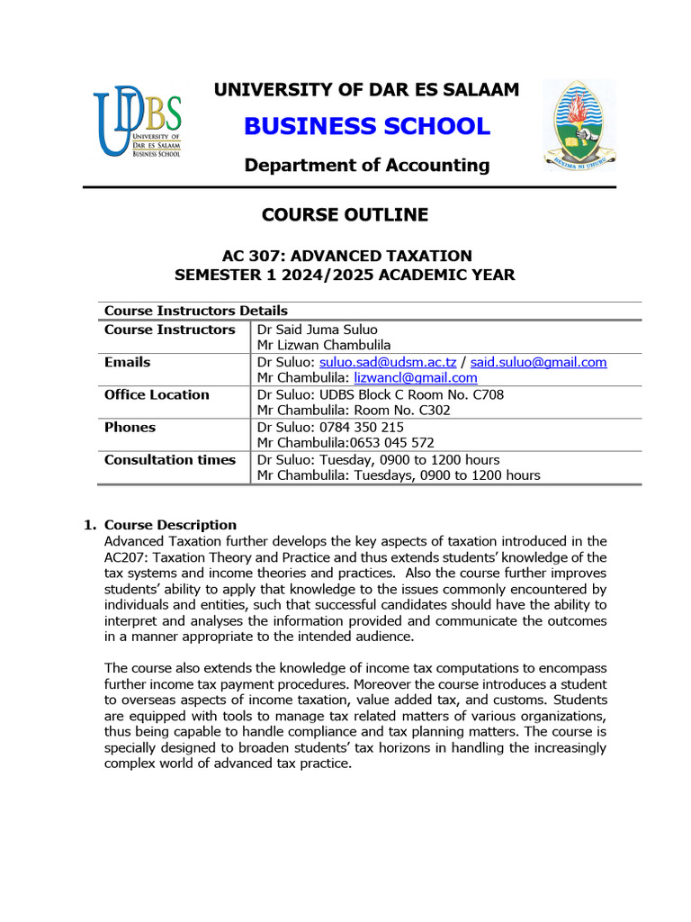Advanced Taxation Course AC307 Outline | PDF | Taxes | Value Added Tax