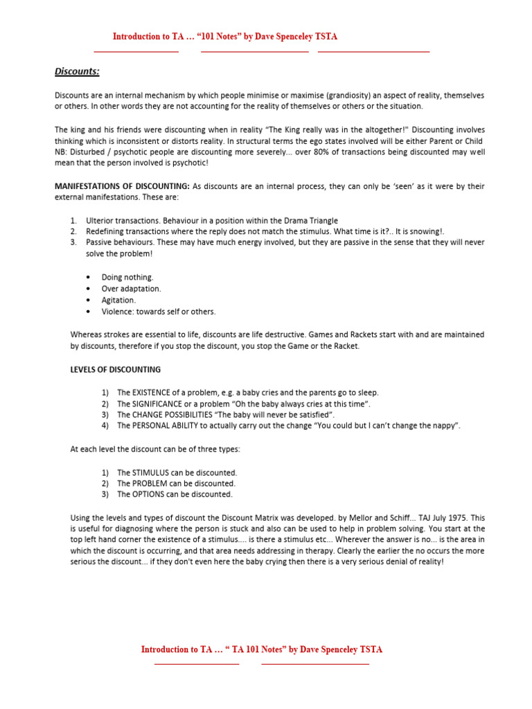 TA - discount theory | PDF | Behavioural Sciences | Psychological Concepts