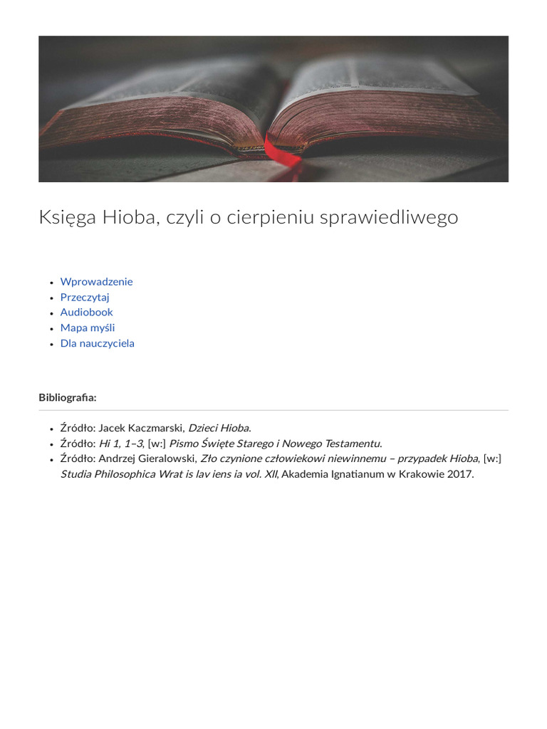 Ksiega Hioba Czyli o Cierpieniu Sprawiedliwego | PDF