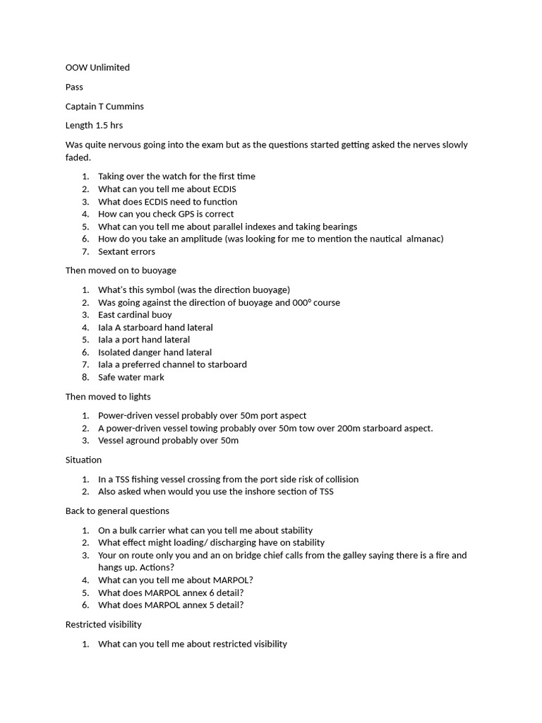 OOW (Unlimited) Orals Report - 2023-10 - Cummins - Pass | PDF | Travel ...