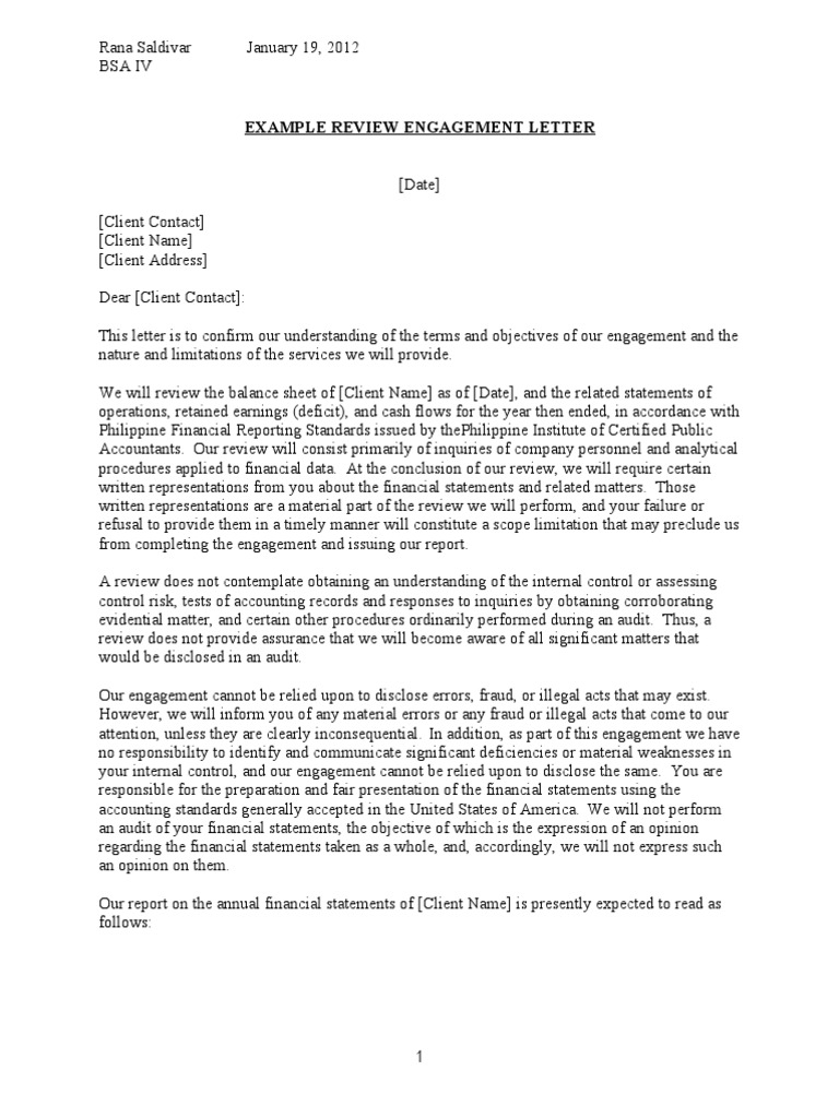 Example Review Engagement | PDF | Audit | Financial Statement