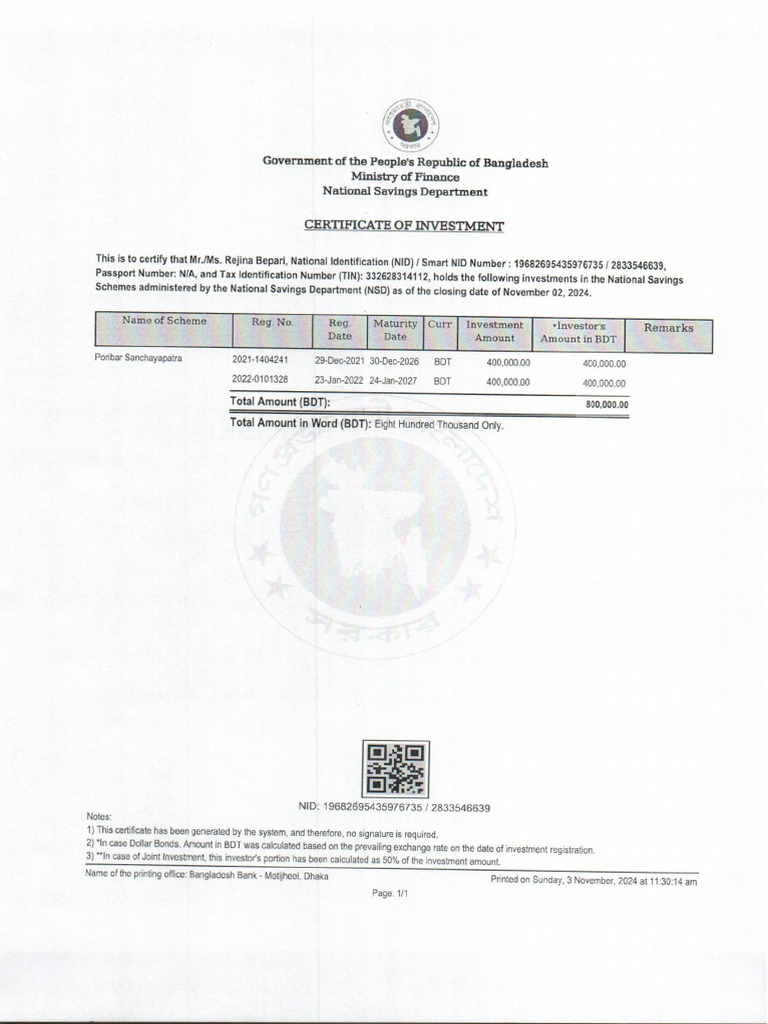 Investment Certificate | PDF
