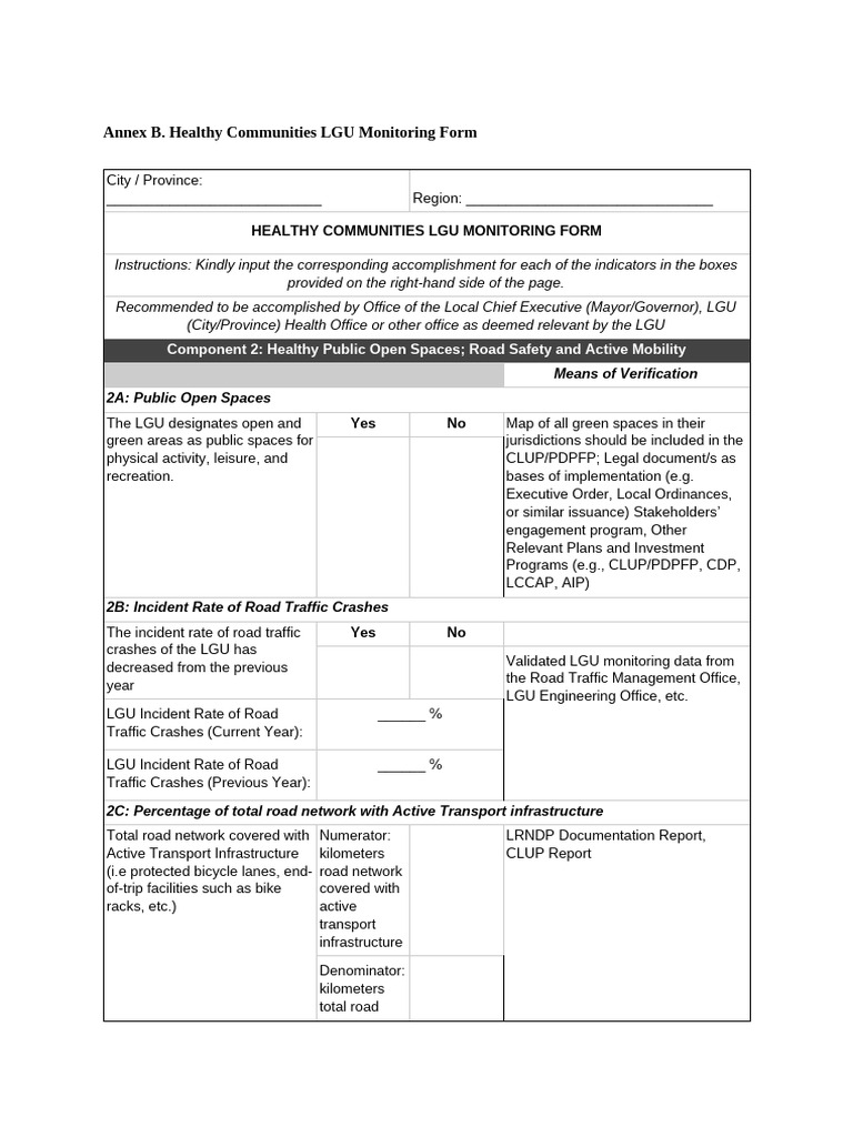 Healthy Communities Awards - LGU Monitoring Form v. 2024 | PDF ...
