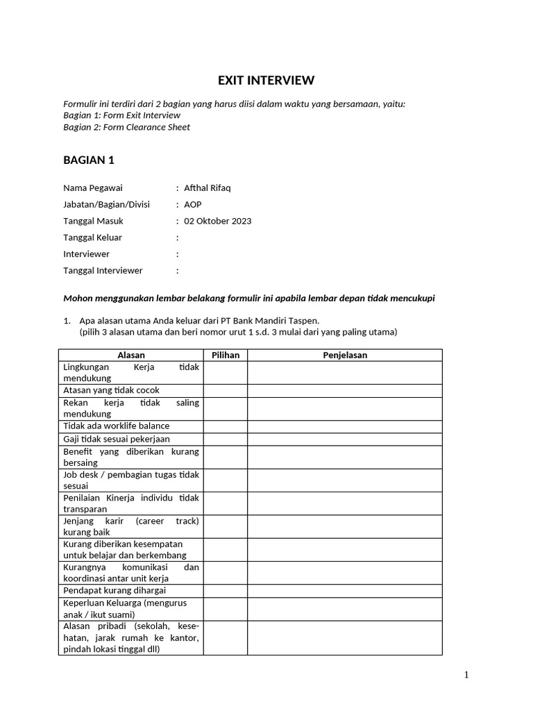 10.1 Exit Interview | PDF | Karier & Perkembangan | Bisnis