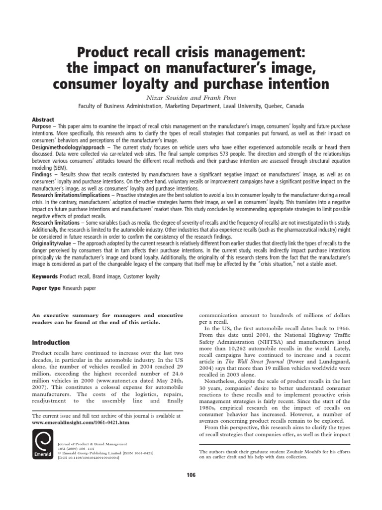 Product Recall | PDF | Recall (Memory) | Brand